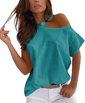 ORANDESIGNE Tee-Shirt Femme Sexy Été Tops Impression de Coeur Manches Court Épaules Dénudées Chic Haut Blouse T-Shirt Grande Taille H Vert S