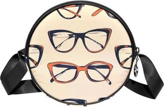Generic Sac &agrave; bandouli&egrave;re rond pour femme, motif lunettes, petit sac &agrave; dos &agrave; bandouli&egrave;re avec fermeture &eacute;clair, bretelles r&eacute;glables, sac &agrave; main rond d&eacute;contrac