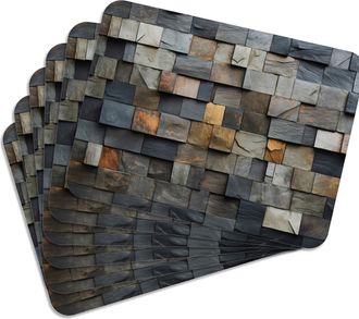 MG Design Set aus 6 Kork-Platzsets - Stone Mosaic - 30 x 40 cm - hitzebeständig & abwischbar, mit Korkrückseite