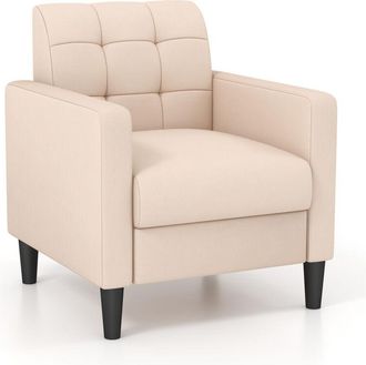 Costway Costway - Fauteuil de Salon en Velours, Canapé 1 Place avec Dossier Capitonné, Chaise dAppoint Rembourré avec Accoudoirs pour Chambre, Bureau, Beige