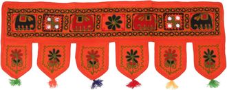 Guru Shop Indischer Wandbehang, Orientalischer Wimpel mit Pailletten, Türbehang - Elefant Orange, Baumwolle, 30x85x0 cm