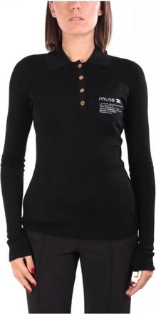 Elisabetta Franchi Femme, Pulls, Noir, Taille: 40 FR Polo en maille avec d&eacute;tail de lettrage