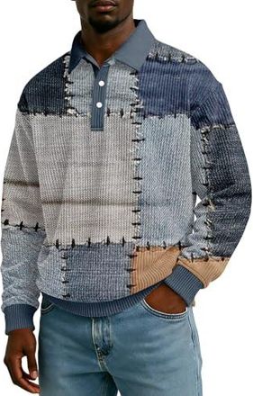 Generic Polo &agrave; manches longues pour homme - Col Henley - Style d&eacute;contract&eacute; - Motif floral - Pour le tennis, le golf, 3 gris., XXL