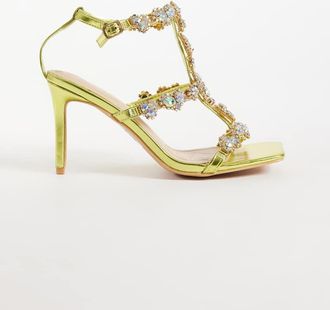 Azalea Wang Azalea Wang Zeta verzierte Sandalen mit Absatz in Gelb-Gr&uuml;n