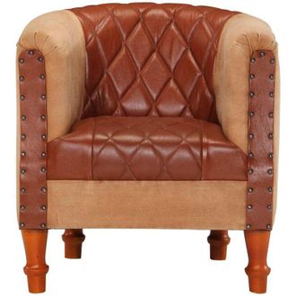 vidaXL Sessel Braun Echtleder und Massivholz Mango Vidaxl