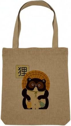Fabulous Sac Shopping Tote Bag Aspect Lin - Tanuki Raton-laveur Japon Asie Culture Illustration Kawai - Sac de Courses Toile Epaisse 360g Beige Naturel Cabas P