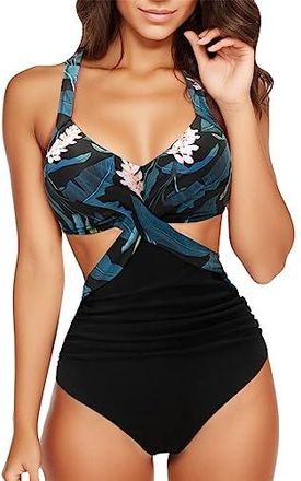 Generic pvucpot Maillot de Bain Femme 1 Pieces Col en V Monokinis Bikini Push Up Dos Nu Maillots Une Pi&egrave;ce Gainant Ventre Plat Swimsuit Taille Haute Maillot d