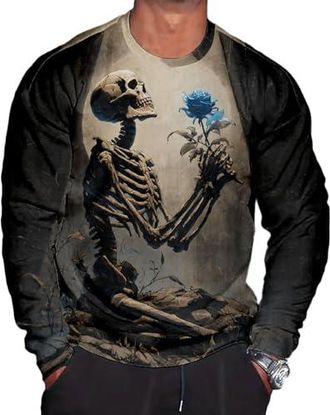 Generic Sweat-shirt dHalloween pour homme, imprim&eacute; squelette fant&ocirc;me et col rond - Chandail de vacances, Cr&acirc;ne Beige, 3XL