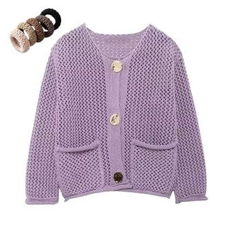 Generic Cardigan court pour femme, cardigan en tricot &eacute;pais ouvert sur le devant, cardigan dautomne &agrave; manches longues ouvert sur le devant, violet, L