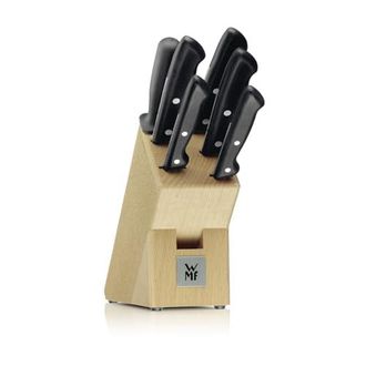 WMF Classic Line Messerblock mit Messerset 7-teilig, best&uuml;ckt, 5 Messer, Wetzstahl, Buchenholz-Block, Spezialklingenstahl, schwarz