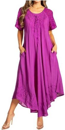Sakkas 16603 - Robe caftan longue brod&eacute;e Egan/Couvrez-vous avec des mancherons brod&eacute;s - P-Purple - OS