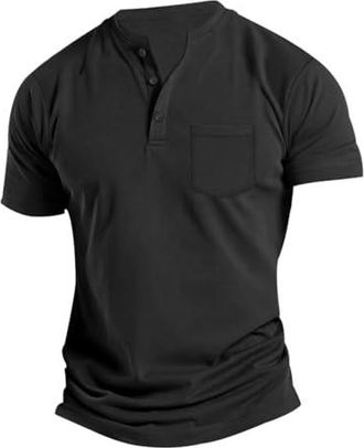 Generic Polo &agrave; manches courtes pour homme - &Eacute;t&eacute; d&eacute;contract&eacute; - Couleur unie - Chemises de vacances, Noir, 3XL