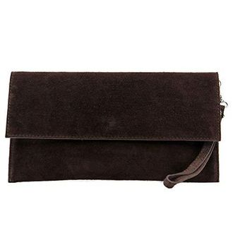 modamoda.de cuir italien embrayage Petit Suede T151, Couleur:chocolat noir