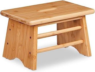 Relaxdays Fu&szlig;bank Bambus, bis 100 kg, Stabiler Tritthocker, HBT: 20x33x21,5 cm, Kinderhocker Bad, Griff, Hocker, Natur