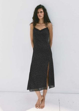 Mango Robe &agrave; pois avec d&eacute;tail en dentelle noir - Femme - XS - MANGO