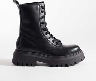 Asos Pointure large - Ava - Bottes plates &agrave; lacets - Noir