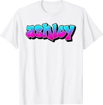 BDAZ Ashley Graffiti Personalisierter Name Blau Rosa Frauen M&auml;dchen T-Shirt