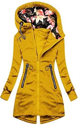 Generic Vestes tendance &agrave; capuche pour femmes 2026 avec fermeture &eacute;clair et poche de couleur unie, jaune, L