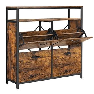 Vasagle Meuble &agrave; Chaussures, Porte-chaussures Fin, Meuble de Rangement &agrave; 4 Abattants, pour 12-20 Paires, Anti-poussi&egrave;re, 30 x 98,3 x 95 cm, pour Entr&eacute;e, Marro