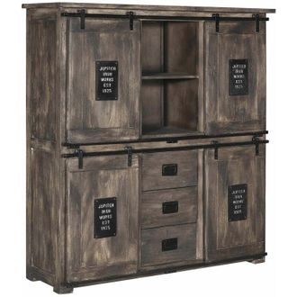 Massivmoebel24 Highboard Mango 150x45x160 grau lackiert RAILWAY 225