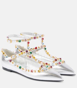Valentino Garavani Ballerinas Rockstud aus Metallic-Leder