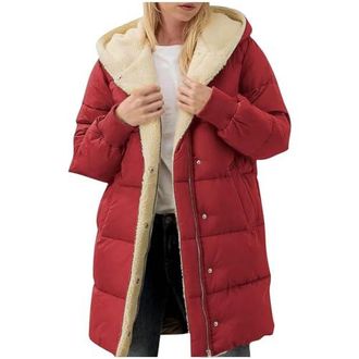 Generic Manteaux dhiver pour femme - Doubl&eacute;s en polaire Sherpa - Parka &agrave; manches longues avec capuche, Rouge, 3XL