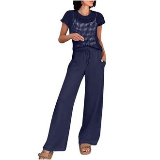 Generic V&ecirc;tements de sport pour femme - Ensemble 2 pi&egrave;ces en satin &agrave; manches longues et pantalon boutonn&eacute; - V&ecirc;tement de d&eacute;tente 2 pi&egrave;ces &agrave; capuche et jogging 
