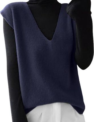 Generic Pull sans manches pour femme, col en V, ample, surdimensionn&eacute;, gilet en tricot uni, d&eacute;bardeur classique, couleur unie, d&eacute;contract&eacute;, doux et confortabl