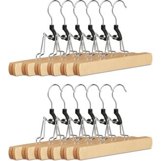 Relaxdays 60 x Hosenspanner Holz, Kleiderb&uuml;gel Set, 360&deg; drehbarer Haken, Klemmb&uuml;gel f&uuml;r Hosen & R&ouml;cke, hbt: 17x25x2,3 cm, natur