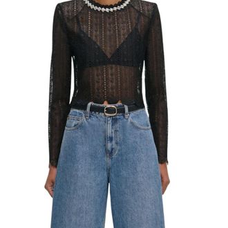 Self Portrait Organza-Spitzen-Oberteil - - Knitwear - Damen - Schwarzk - M