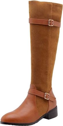 SJJH Damen Fashion Stiefel Winter Flach Langschaft Stiefel (Braun, 41 EU)