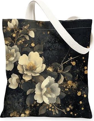 Generic Sac fourre-tout en toile de gard&eacute;nia japonais pour le shopping, 33 x 38,1 cm, sac d&eacute;picerie r&eacute;utilisable pour femme, motif floral esth&eacute;tique, d&eacute;corati
