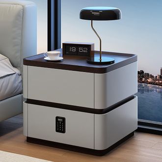 Generic Schlafzimmer-Nachttisch mit 2 Schubladen, Leder-Nachttisch, Wohnzimmer-Beistelltisch/M&ouml;bel, moderner Nachttisch, klassisches Farbschema(Gray,45cm/17.7