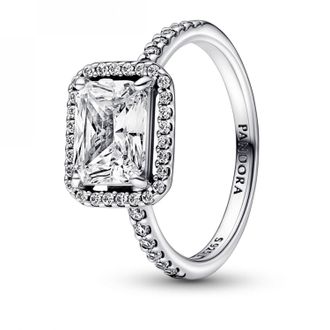 Pandora Timeless Rechteckiger Funkelnder Strahlenkranz Ring aus Sterling-Silber mit Cubic Zirkonia, Gr. 50, 192391C01-50