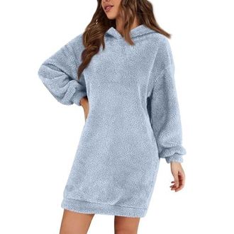 Generic Robe moulante &agrave; manches longues grande taille - Robes d&eacute;contract&eacute;es pour femmes - Robe chandail dhiver &agrave; manches tombantes - Coupe ample - Sweat &agrave; cap