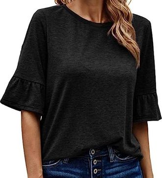 Generic Chemise unie à manches courtes pour femme, coupe classique, simple boutonnage, tendance, manches courtes, couleur unie, vêtements pour la vie quotidie