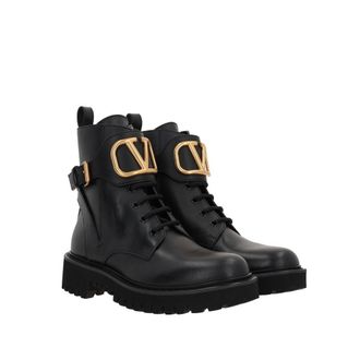 Valentino Garavani Womens Black Calfskin Lace-Up Boots