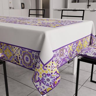 Petti Artigiani Italiani Tischdecke, schmutzabweisend, rechteckig, geometrisches Design Vietri Violett, X6-Sitzer (140 x 180 cm), 100% Made in Italy