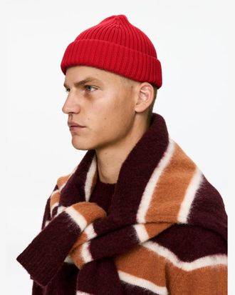 Arket Gerippte Baumwoll-Beanie -Rot
