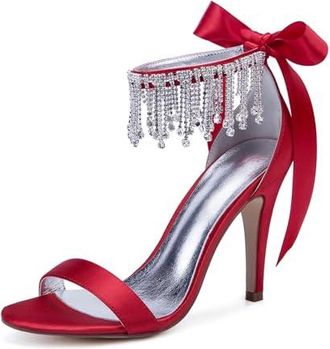 Generic Chaussures De Mariage Escarpins Femme Sandales Mari&eacute;e Bride Cheville Dress F&ecirc;te Aiguille Talon10.5CM,Rouge,38 EU