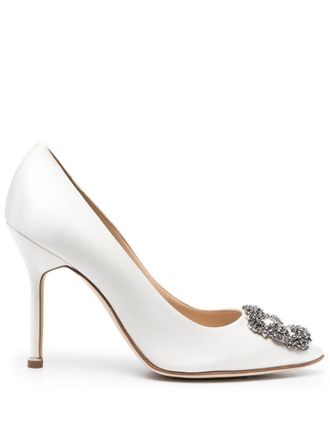 Manolo Blahnik Hangisi Pumps mit Kristallschnalle - Wei&szlig;