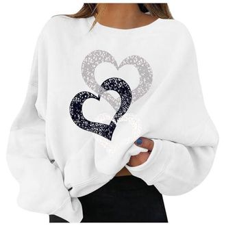 Generic Pull &agrave; manches longues et col rond imprim&eacute; graphique pour femme pour la Saint-Valentin 2026, blanc, XXL