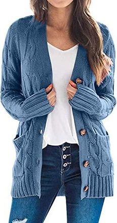 Generic Cardigan &agrave; Boutons Femme Sweat Casual De Couleur Unie avec Poche Cardigan en Tricot Gilets Chaude Et Cofortable Printemps Et Automne Blouson Pas Cher