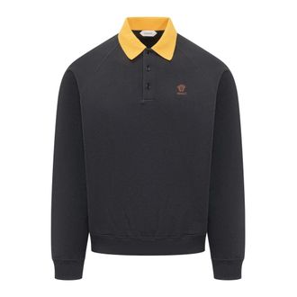 Versace Homme, Sweatshirts et sweats &agrave; capuche, Bleu, Taille: L SweaT-shirt en jersey de coton brod&eacute;
