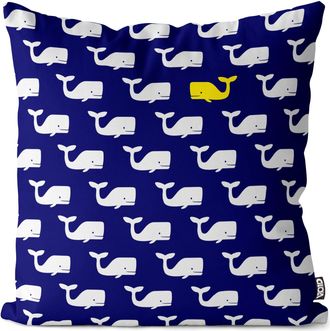 Void Watches Walfamilie im Ozean Kissenbezug Kissenhülle Outdoor Indoor Wal Wale Whale Maritim, Kissen Größe:50 x 50 cm;Kissen Farbe:Marineblau