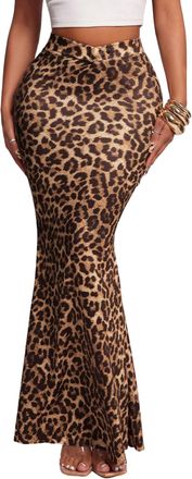 SOLY HUX Damen Maxirock Elegant Leoparden Rock Bodycon Freizeitrock Fischschwanz Rock Hohe V Taille Y2K Partyrock Herbst Festival Outfit Leoparden XS
