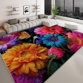 Generic Tapis Lavable &agrave; Poils Courts, Tapis Antid&eacute;rapant Doux R&eacute;aliste Surr&eacute;alisme Fleurs Chrysanth&egrave;mes pour Salon Salle &agrave; Manger Chambre &agrave; Coucher et Bureau 