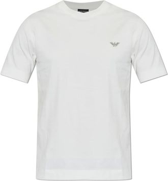 Emporio Armani Homme, Tops, Blanc, Taille: M T-shirt avec Logo Patch