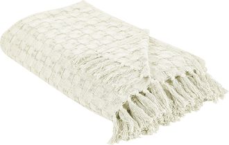 Beliani Tagesdecke Baumwolle Creme weiß 200x220 cm strukturiert mit Fransen modern Bere
