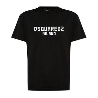 Dsquared2 Femme, Tops, Noir, Taille: 38 FR T-shirt avec Logo Fini Velours